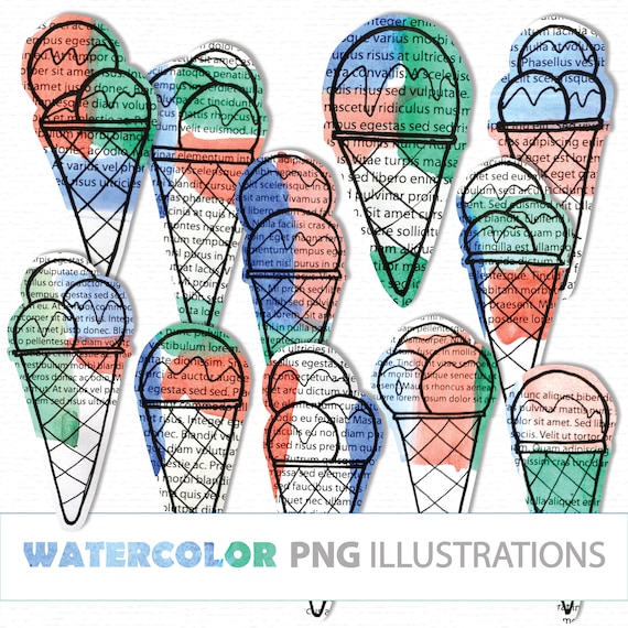 WATERCOLOR Hand Drawn ICE Cream Cone PNG Clip Art Sweets | Etsy