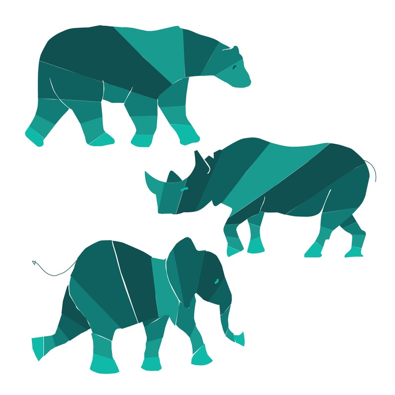 Endangered ANIMALS Clip Art ILLUSTRATION Rhinoceros Elephant Polar Bear ...