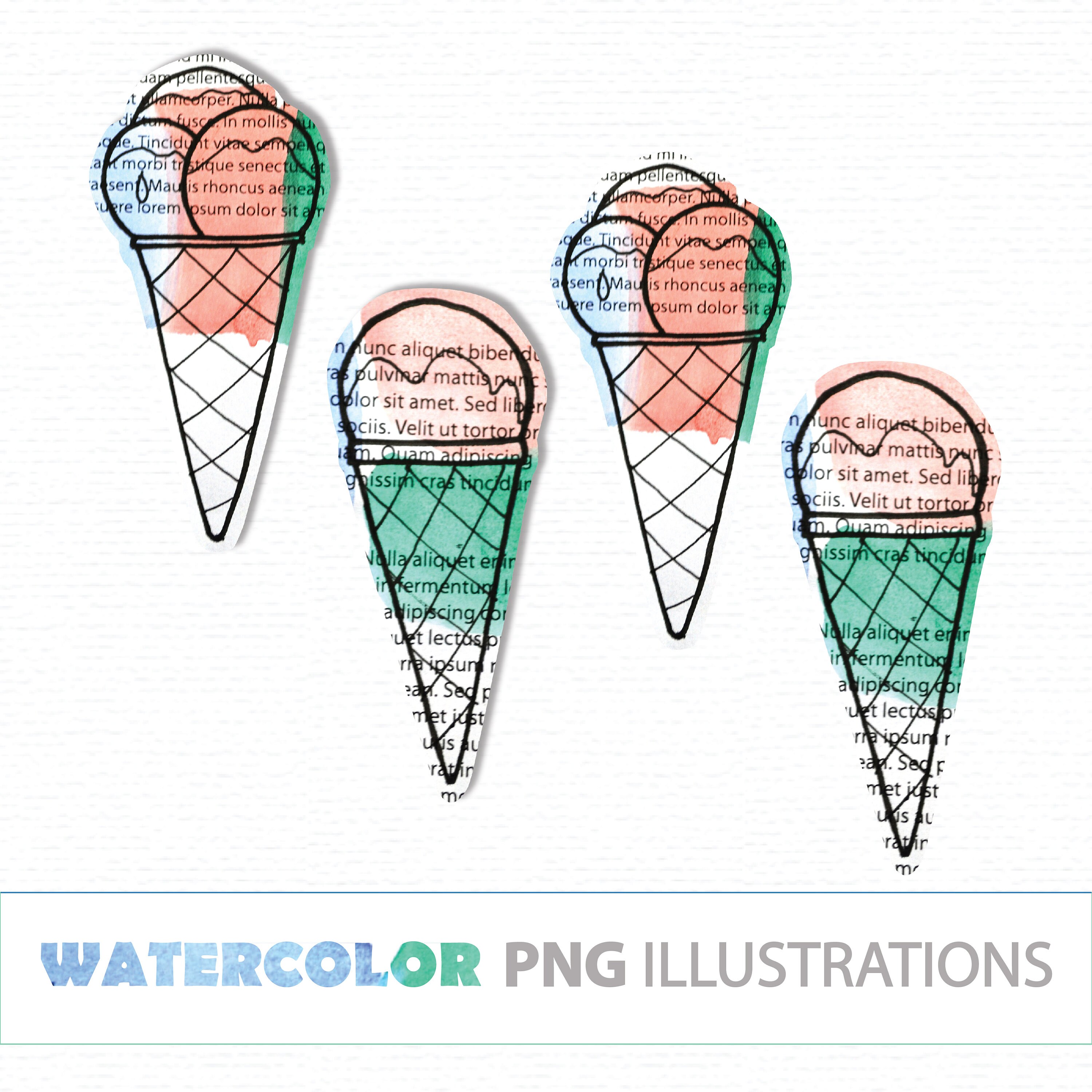 WATERCOLOR Hand Drawn ICE Cream Cone PNG Clip Art Sweets - Etsy