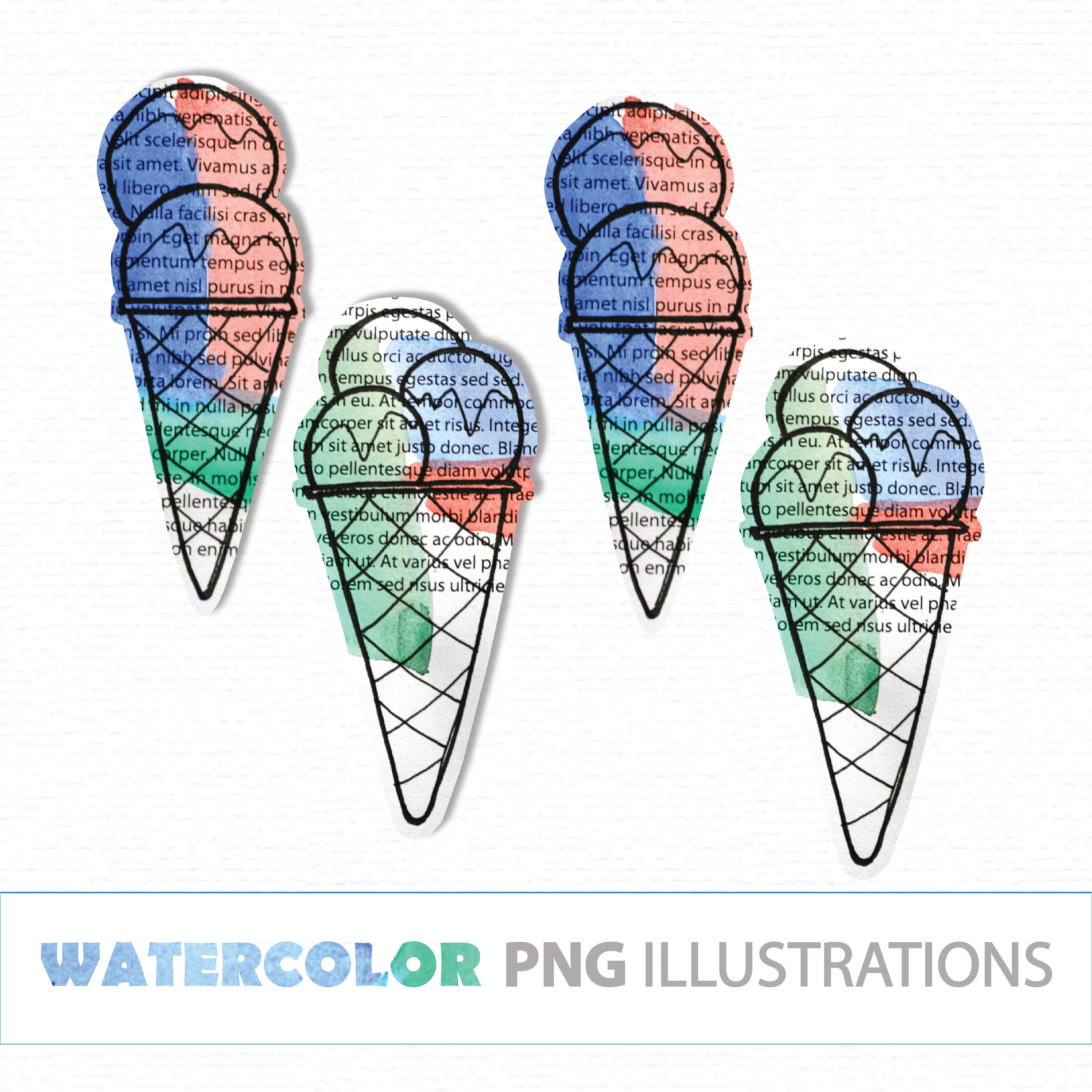 WATERCOLOR Hand Drawn ICE Cream Cone PNG Clip Art Sweets - Etsy