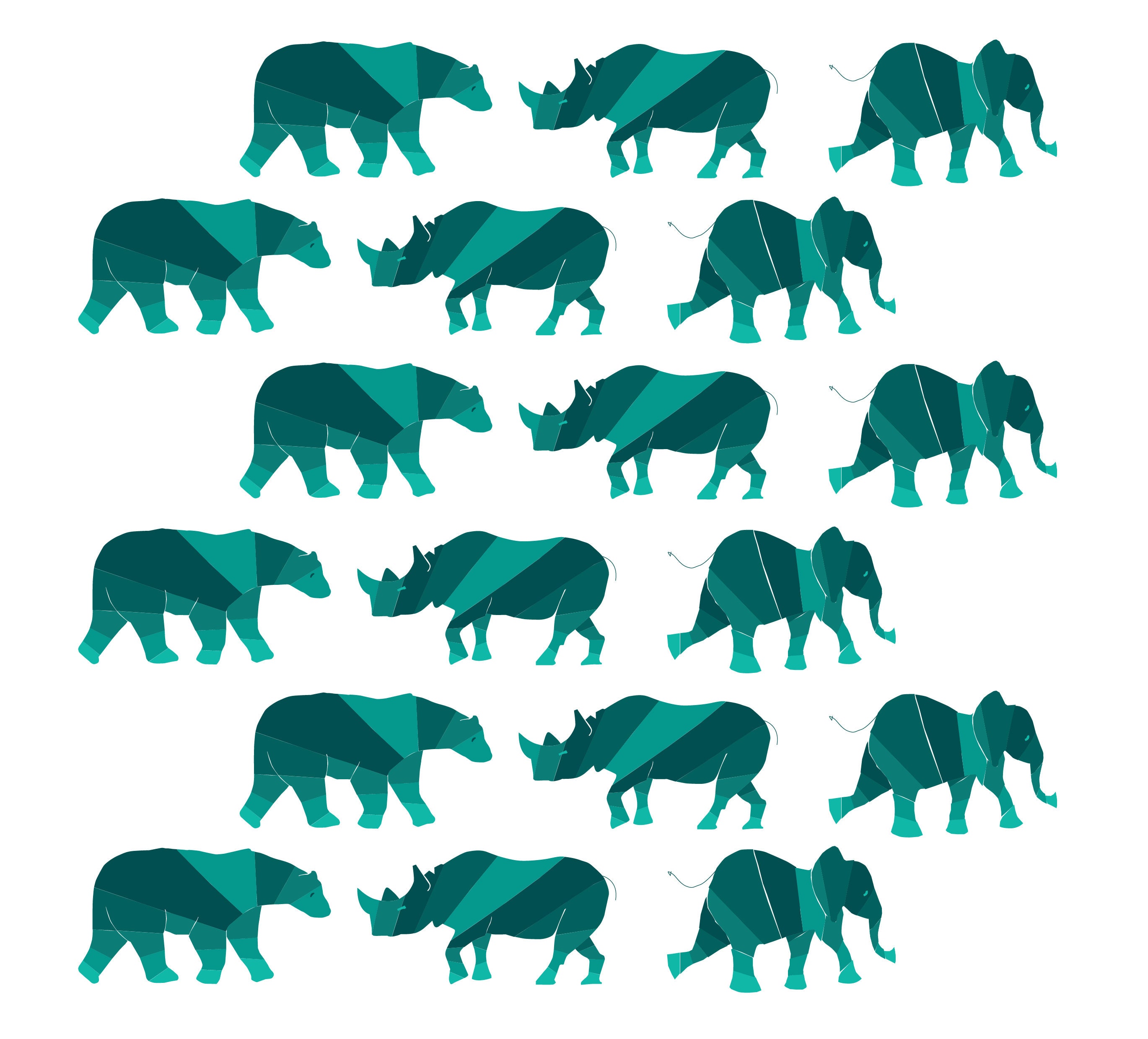 Endangered ANIMALS Clip Art ILLUSTRATION Rhinoceros Elephant Polar Bear ...