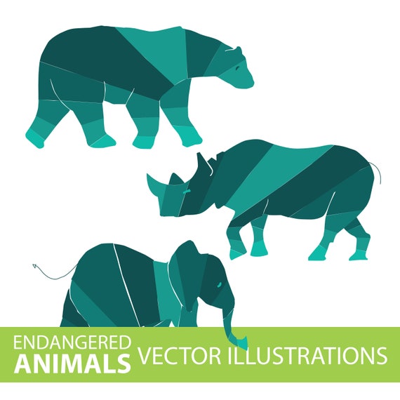 Endangered ANIMALS Clip Art ILLUSTRATION Rhinoceros Elephant | Etsy
