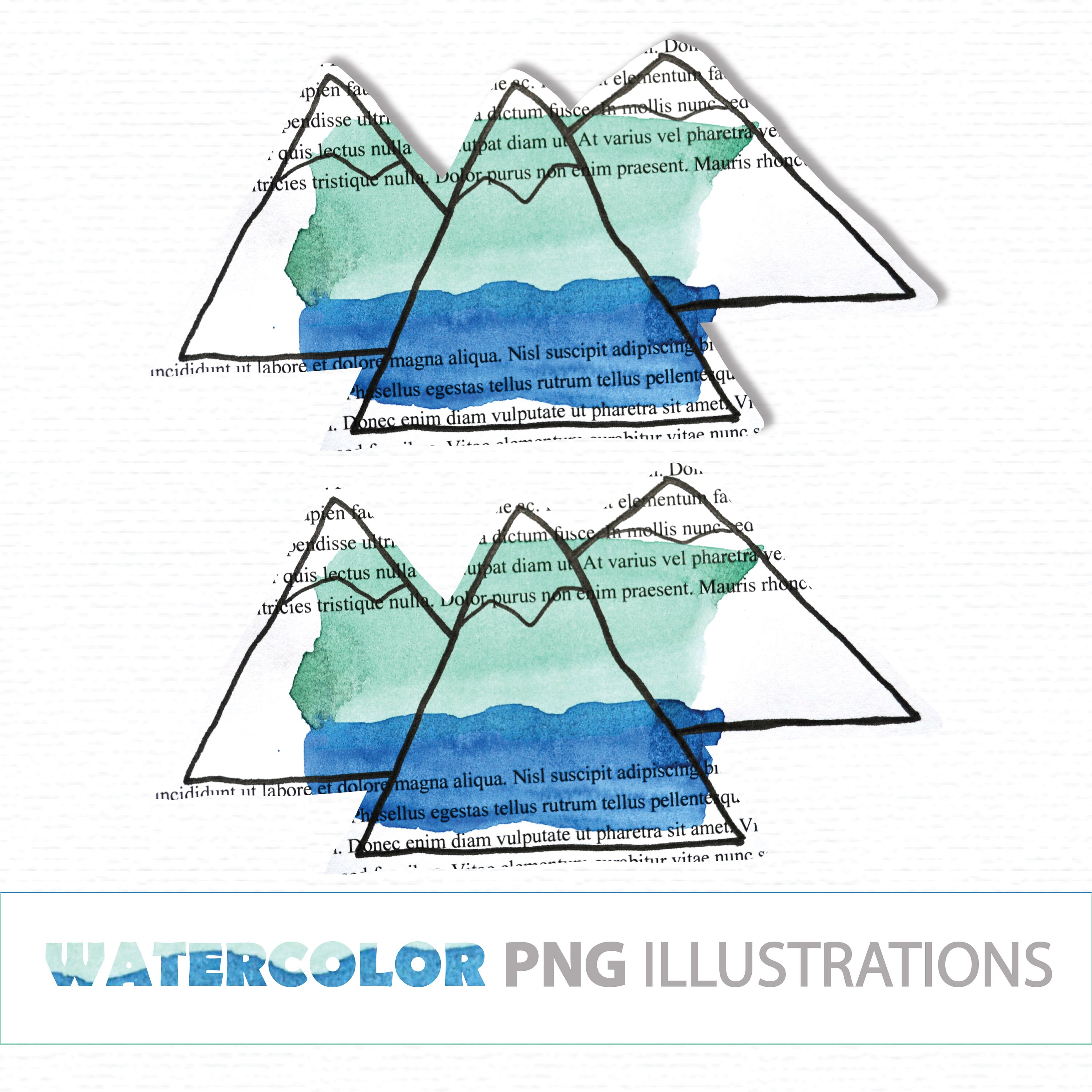 WATERCOLOR Hand Drawn Mountains PNG Clip Art Hills Stickers Nature ...