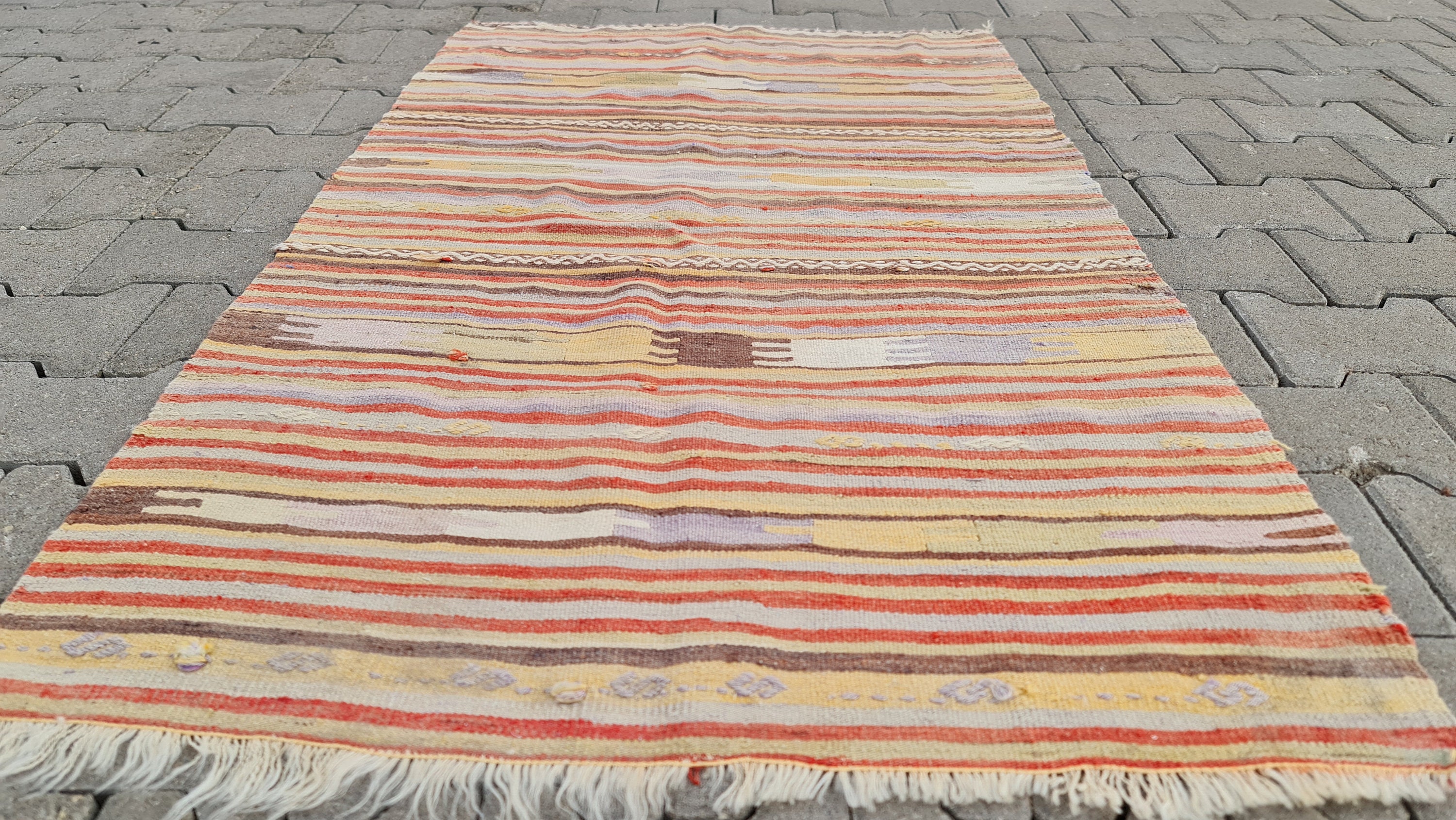 3x4 Rug Striped Rug Kilim Small Area Rug Oushak Rug | Etsy