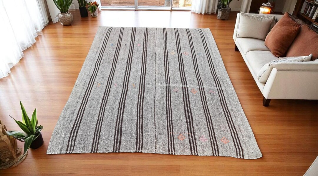 Turkish Rug 6x7, Area Striped Rug, Vintage Rug 6x7, Handmade Rug ...