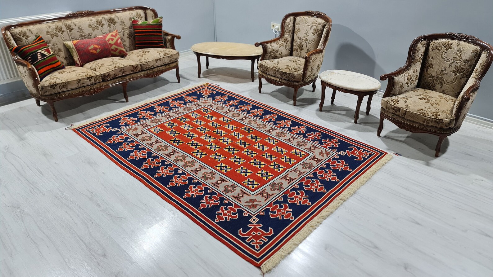 Wool Red Rug Navy Carpet Rug Living Room Rug Area Rug - Etsy