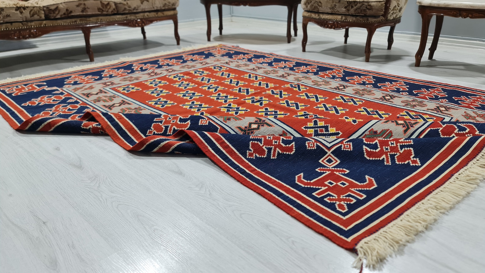 Wool Red Rug Navy Carpet Rug Living Room Rug Area Rug - Etsy