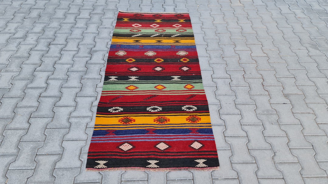 Wool Stair Rug, Rainbow Runner, Ethnic Rug, Kilims Rug, Living Room Rug ...
