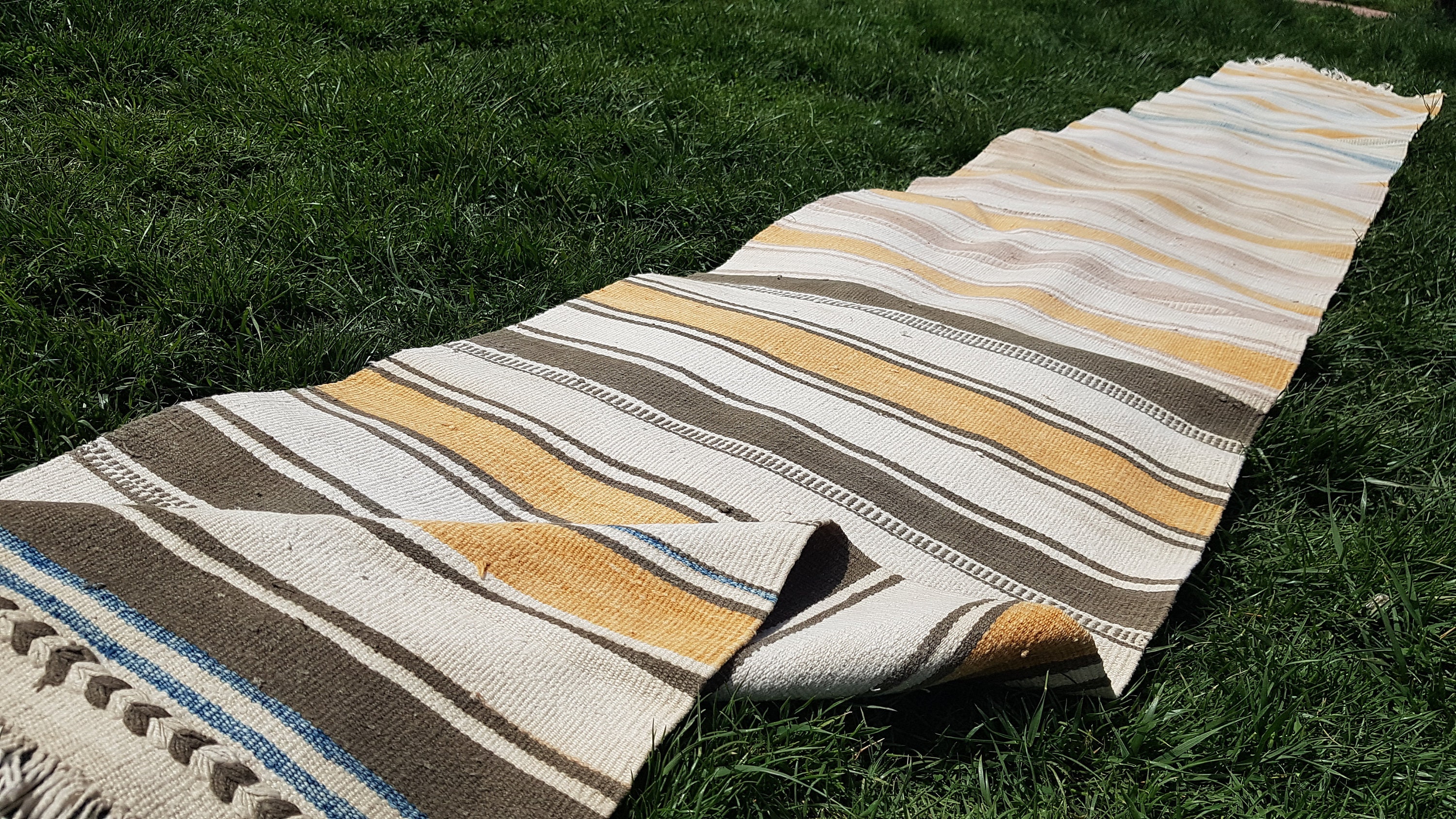 Striped Rug Runner Kilim Runner Orange White Black Runner | Etsy