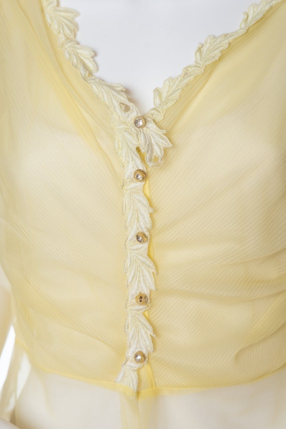Vintage Sheer Yellow Blouse with Gorgeous Buttons - Gem