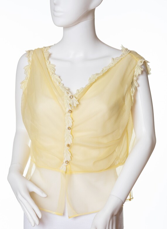 Vintage Sheer Yellow Blouse with Gorgeous Buttons - Gem