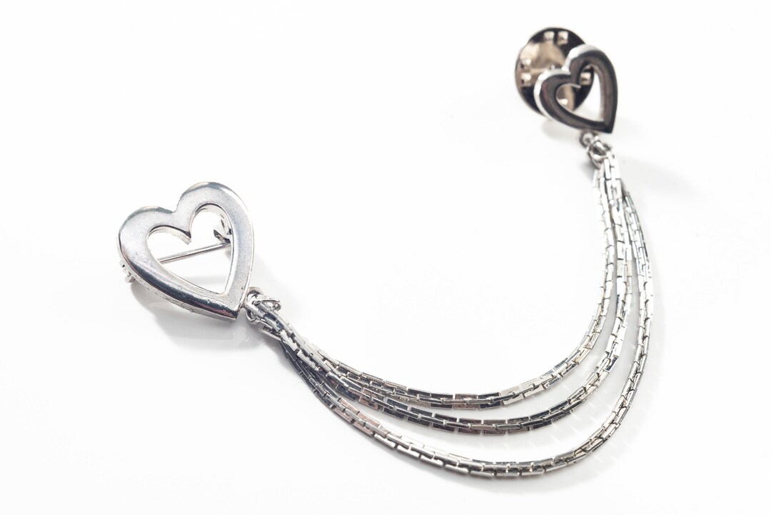 Vintage Silver Double Heart Pin - Etsy