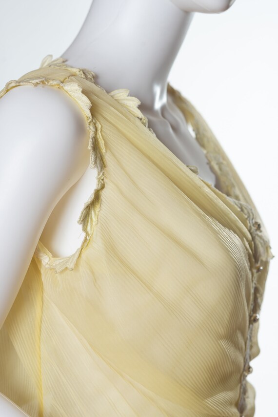 Vintage Sheer Yellow Blouse with Gorgeous Buttons - Gem