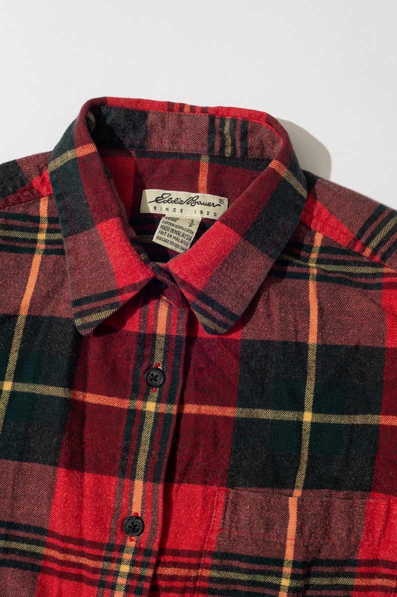 Vintage Eddie Bauer Red Green Plaid Flannel Button Down - Etsy