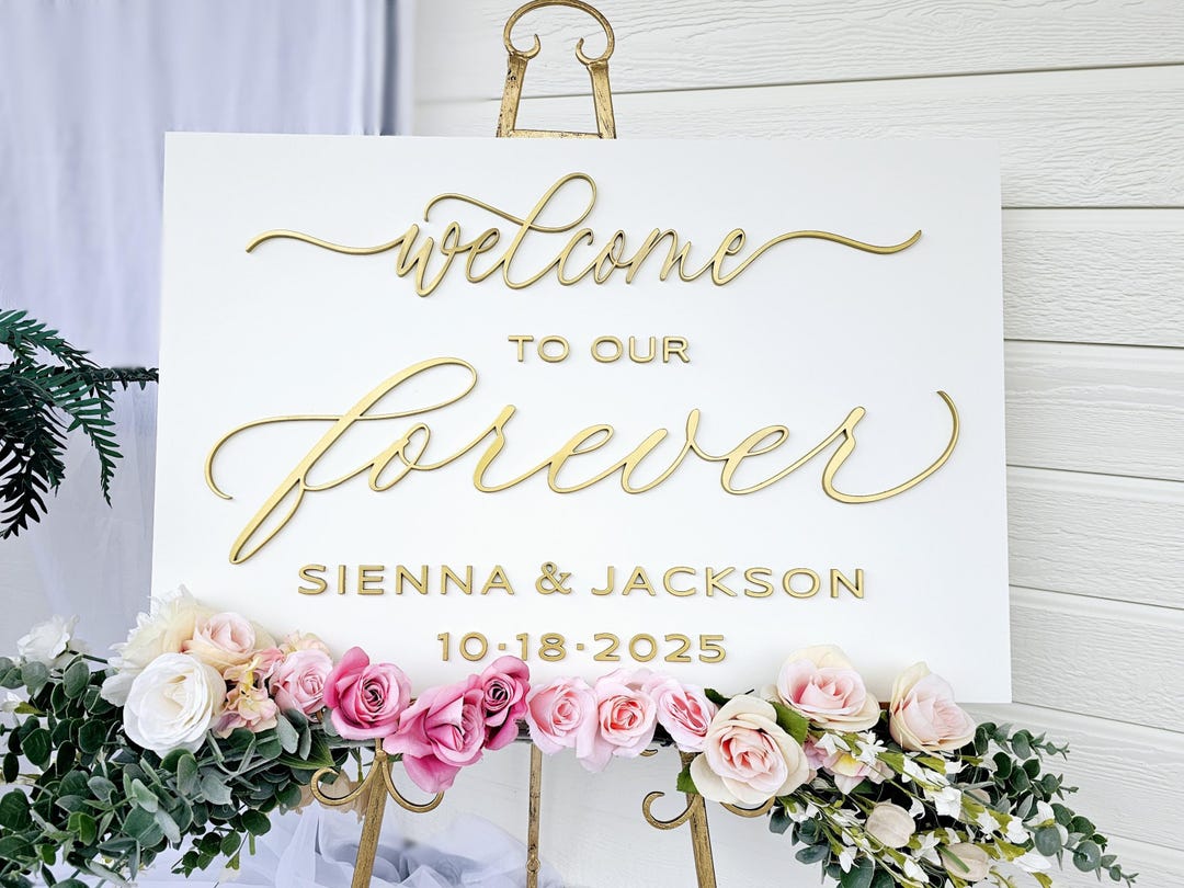 Personalized White and Gold Wedding Sign for Rustic Ceremony, Wedding ...
