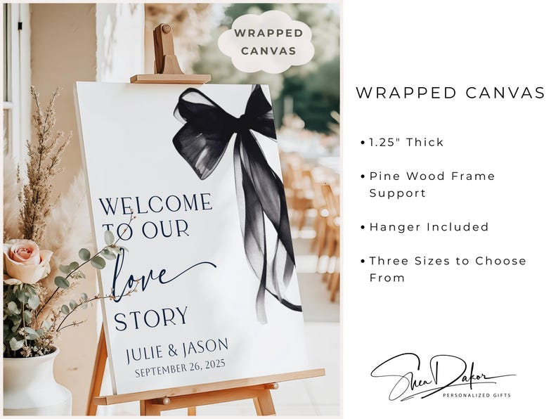 Black Bow Welcome to Our Love Story Wedding Sign, Custom Printed ...
