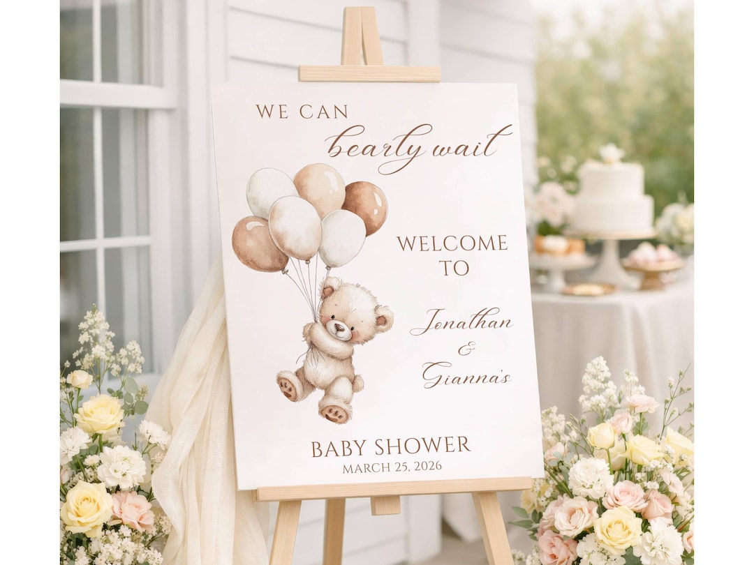 Bear Balloon Theme Baby Shower Welcome Sign, Personalized Baby Shower ...