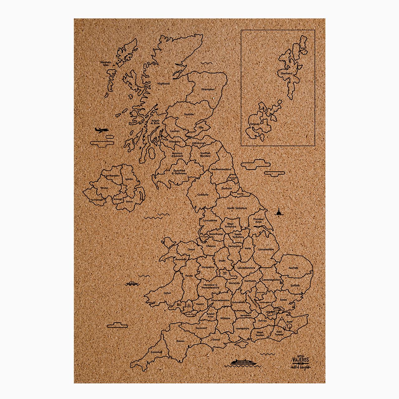 Cork Travel Map of United Kingdom / Available in 3 Different Options - Etsy