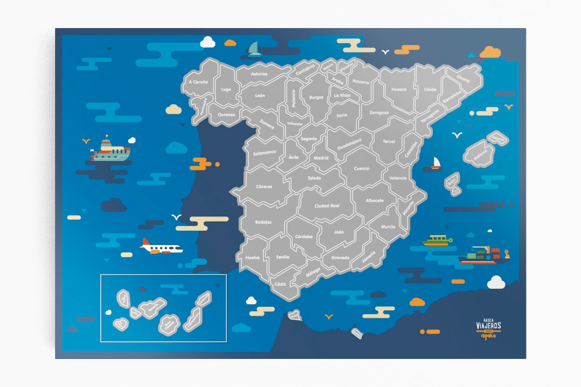 Scratch off Travel Map of Spain / Blue Version - Etsy