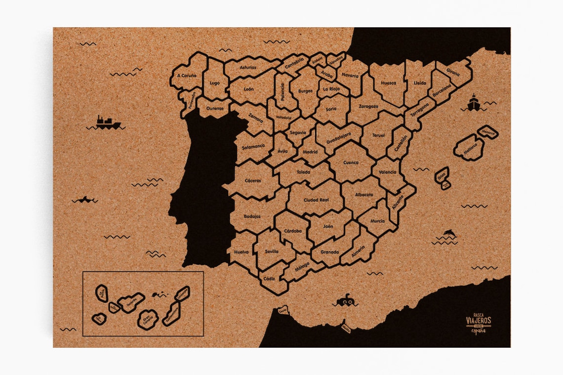 Cork Travel Map of Spain / Available in 6 Different Options - Etsy