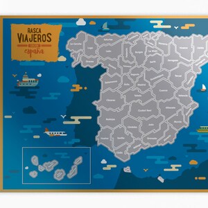 Scratch off Travel Map of Spain / Blue version | Etsy