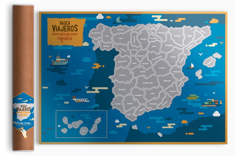 Scratch off Travel Map of Spain / Blue version | Etsy