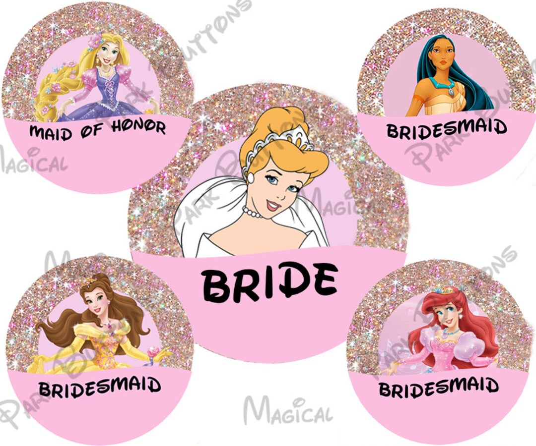 Disney Character Wedding Party Buttons-princess Wedding Buttons-disney ...