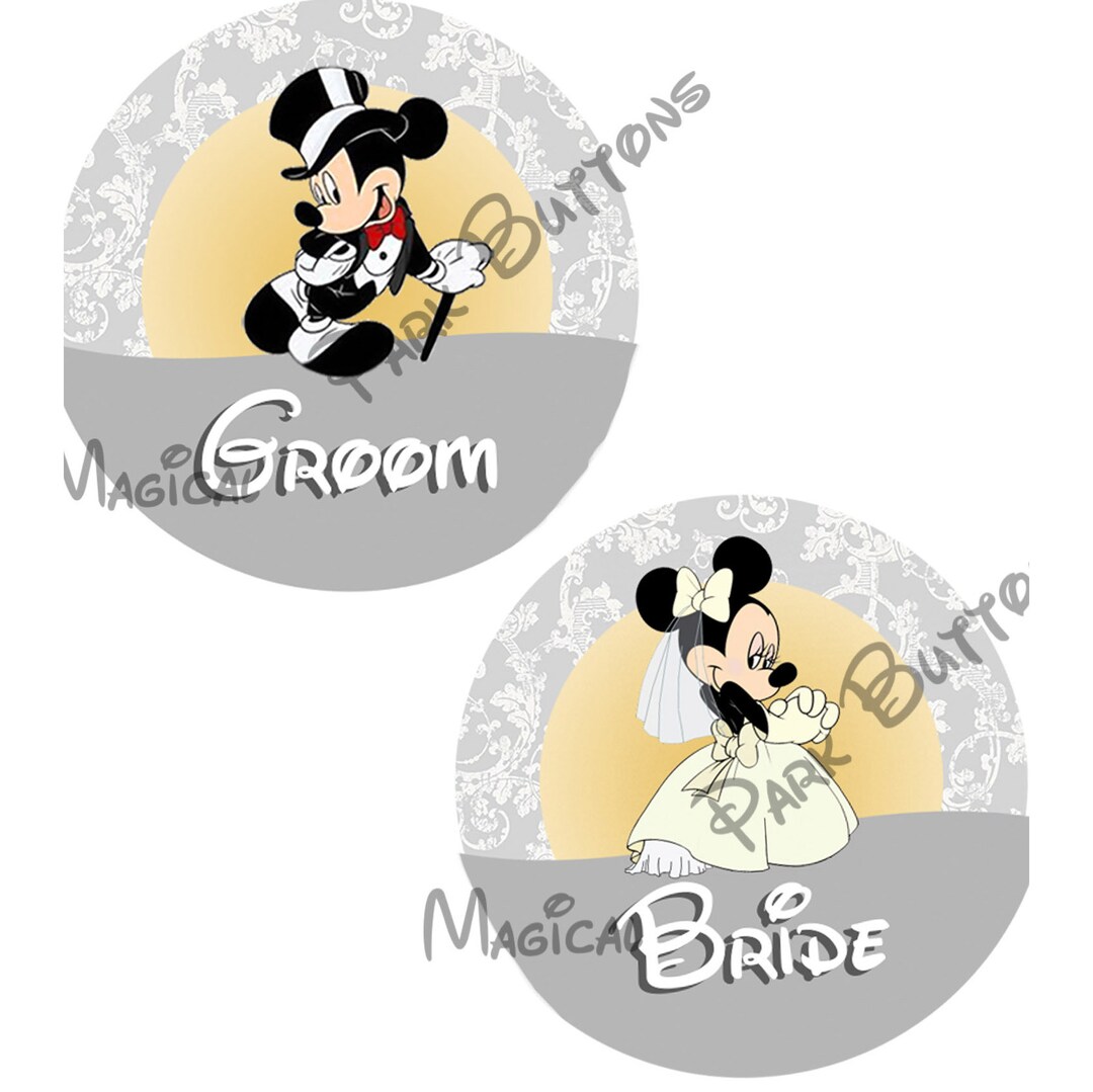 Mickey and Minnie Bride and Groom Buttons-disney Wedding - Etsy