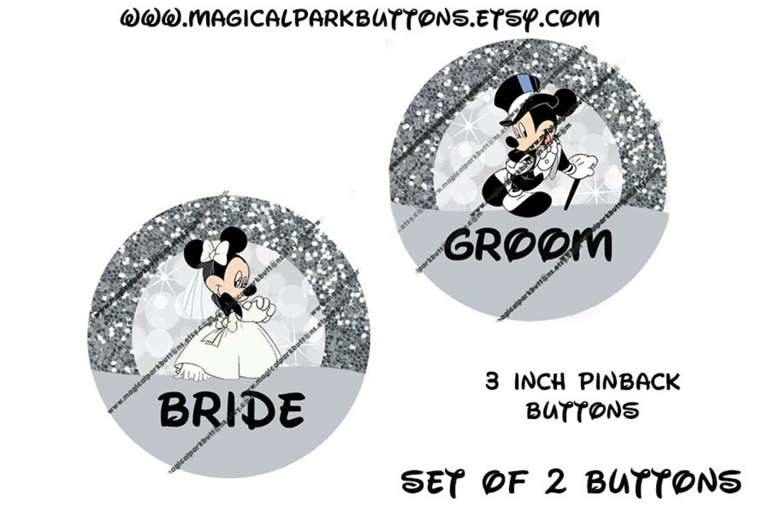 Mickey and Minnie Bride and Groom Buttons-disney Wedding Buttons-disney ...