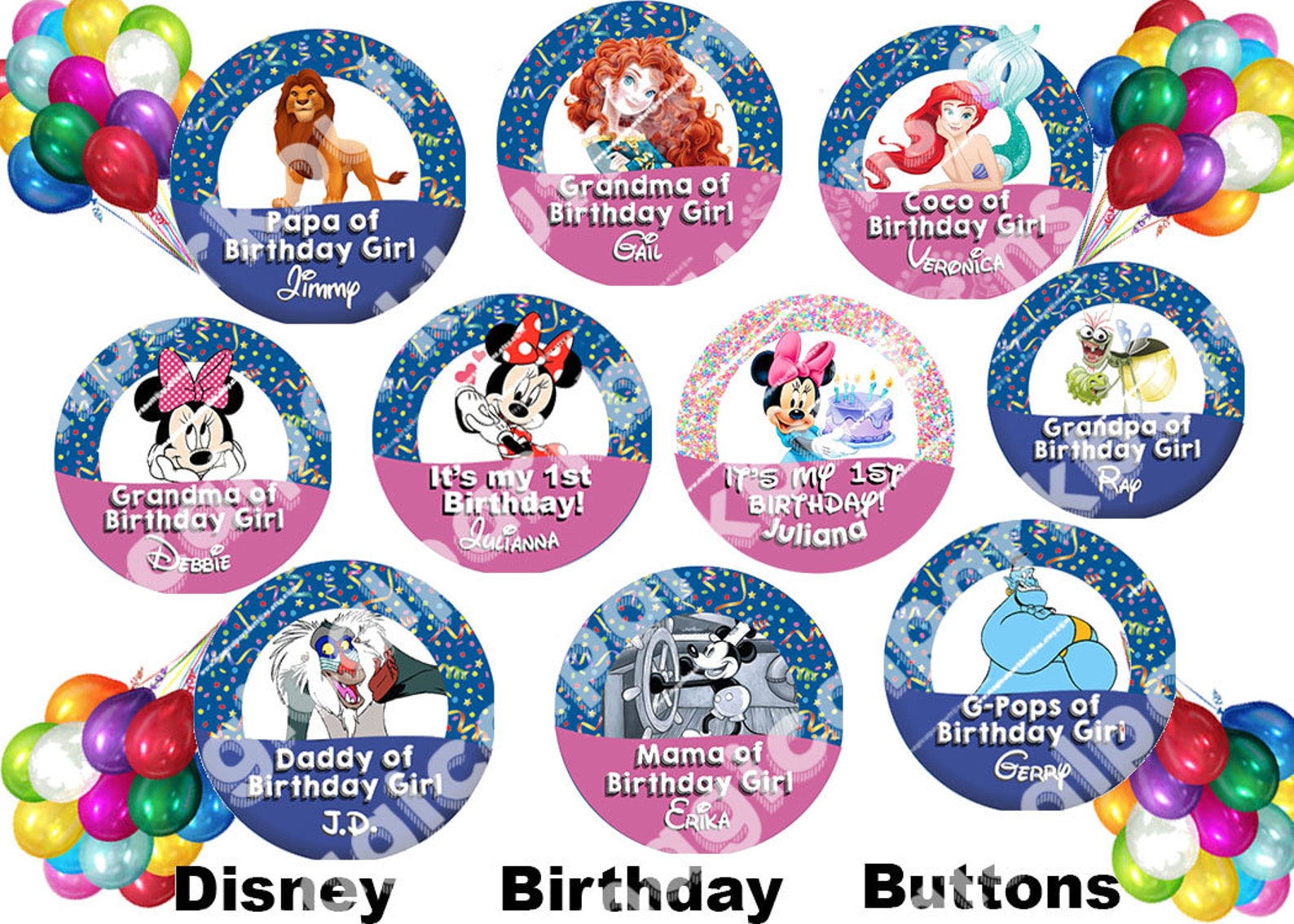 Disney Birthday Buttons for Family Trip Disney Birthday Pins for Family ...