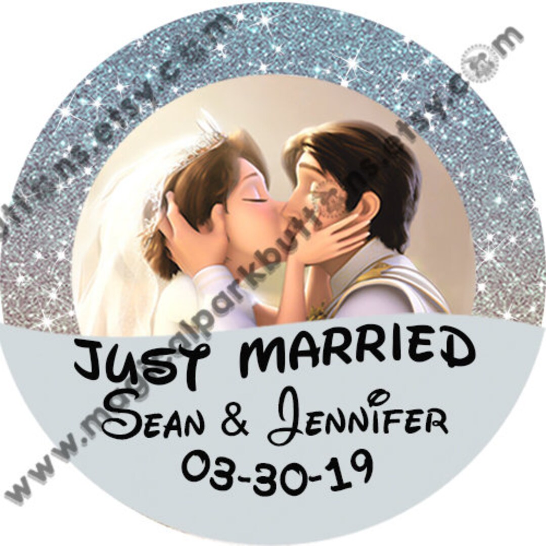 Tangled Wedding Buttons-rapunzel Just Married Disney Button-custom ...