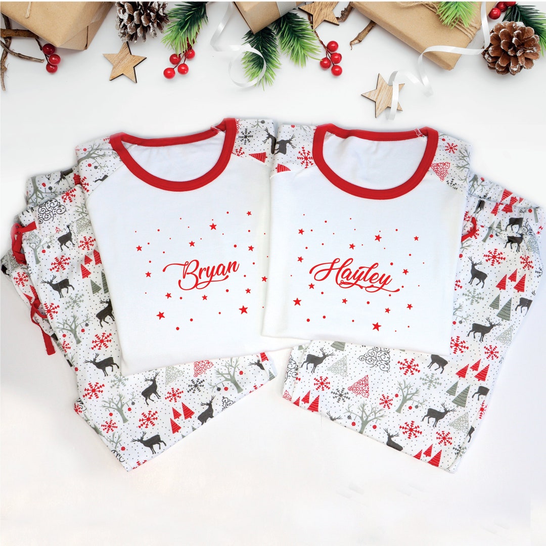 Personalised Matching Couples Christmas Pyjamas, His and Hers Couples ...