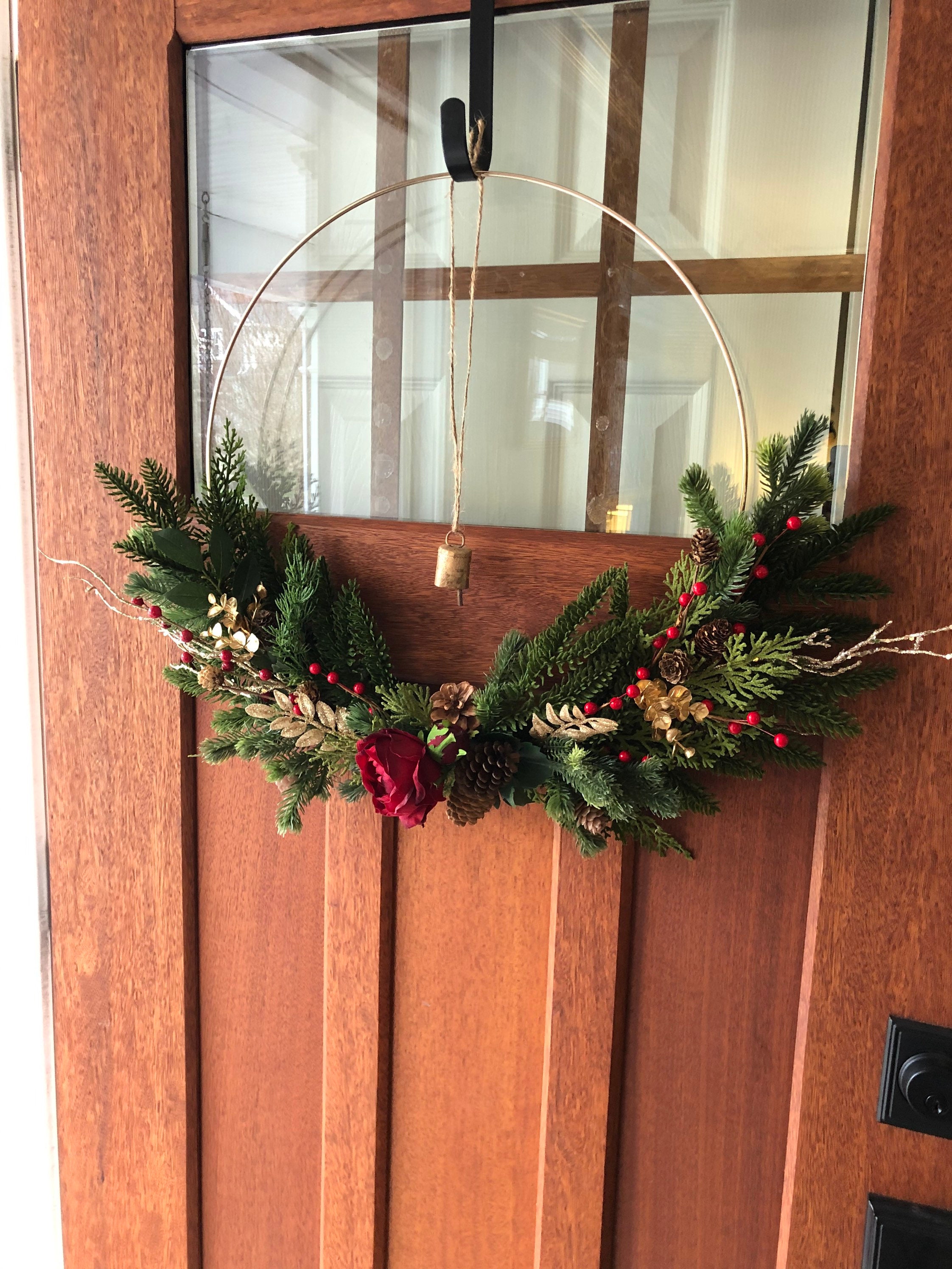 Minimalist Holiday Hoop Wreath with Vintage Bell Modern | Etsy