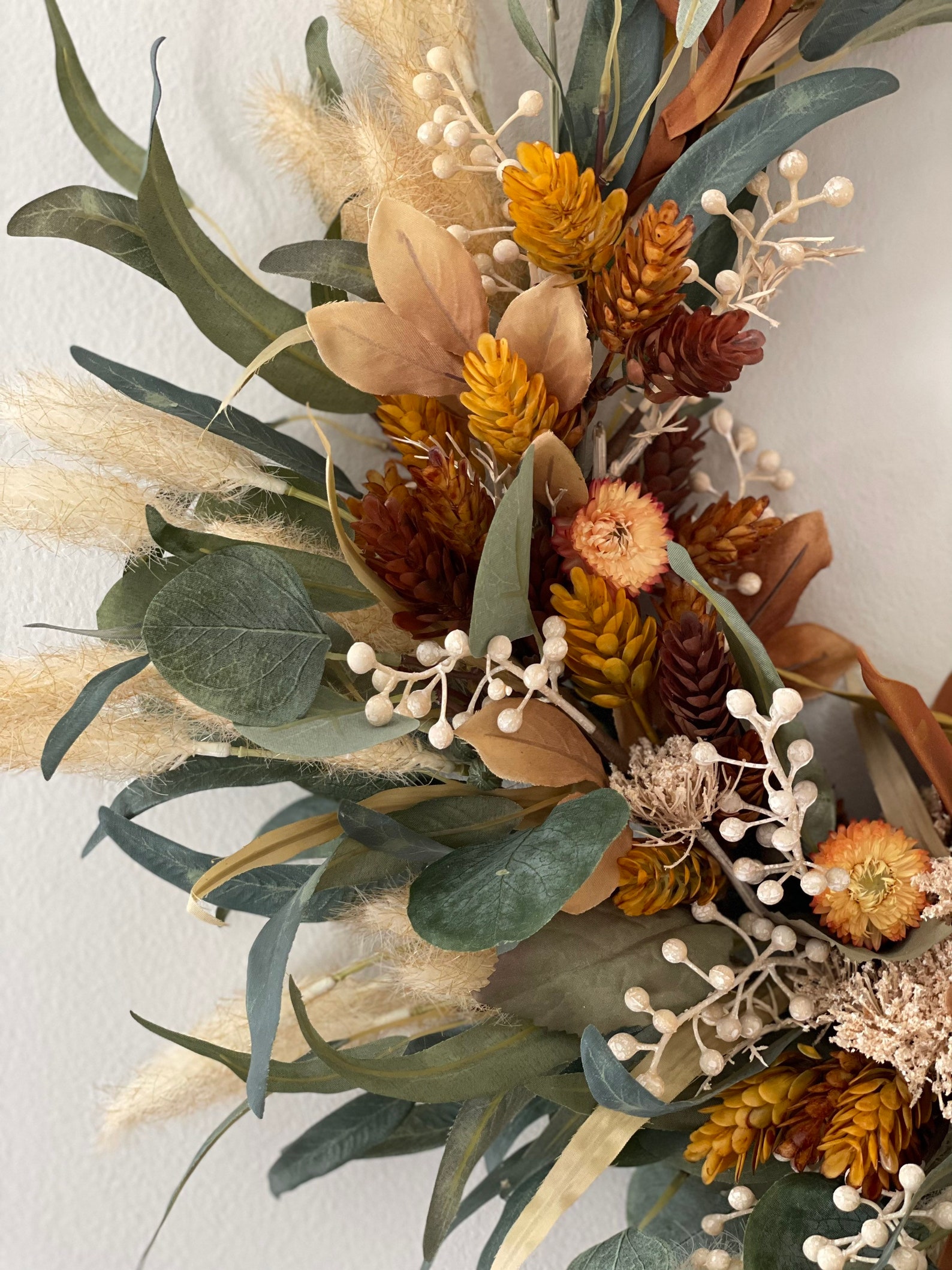 Neutral Sage Green and Fall Browns and Creams Wreath, Neutral Front ...