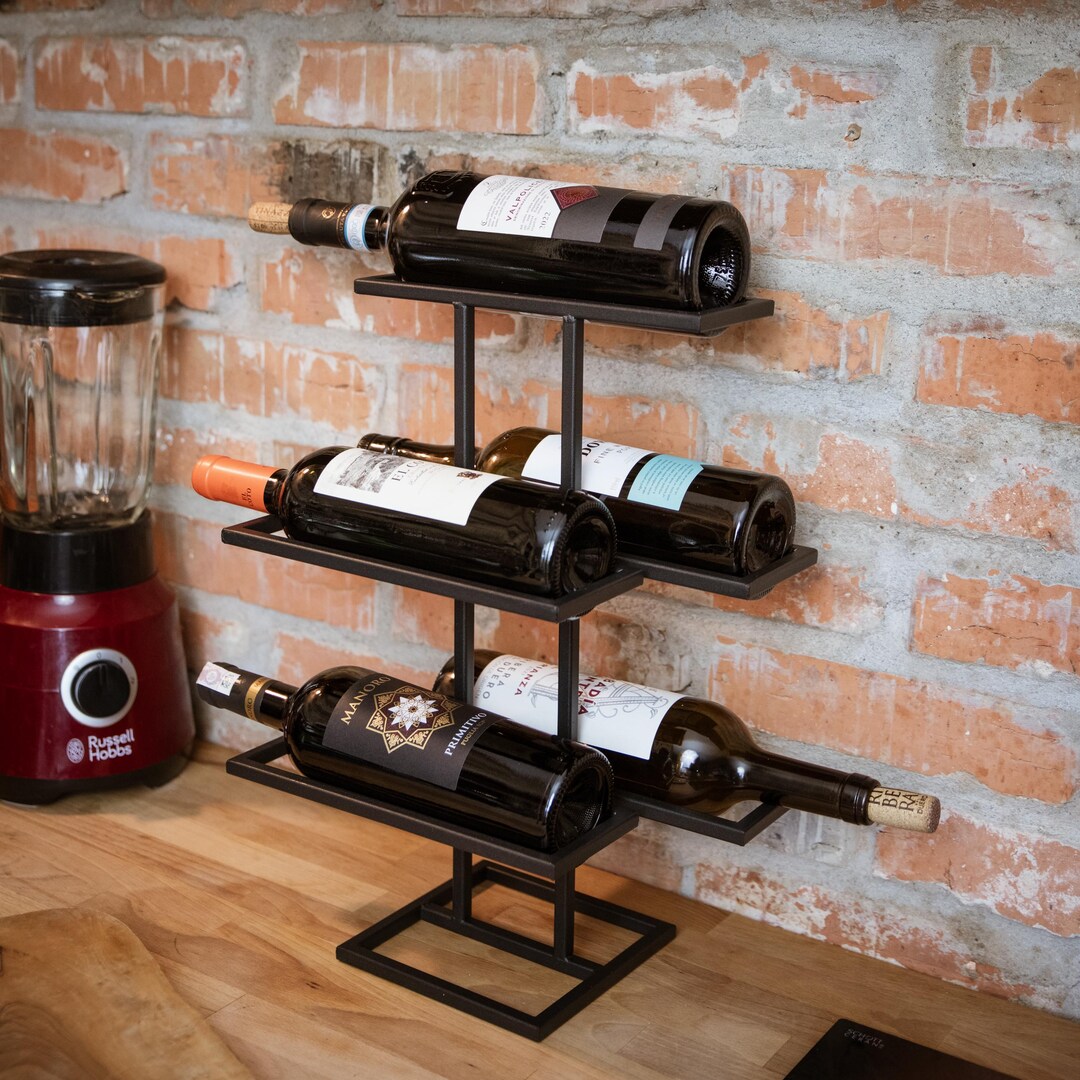 Handmade Steel Wine Rack - 3-tier Powder-coated Metal Bottle Holder ...