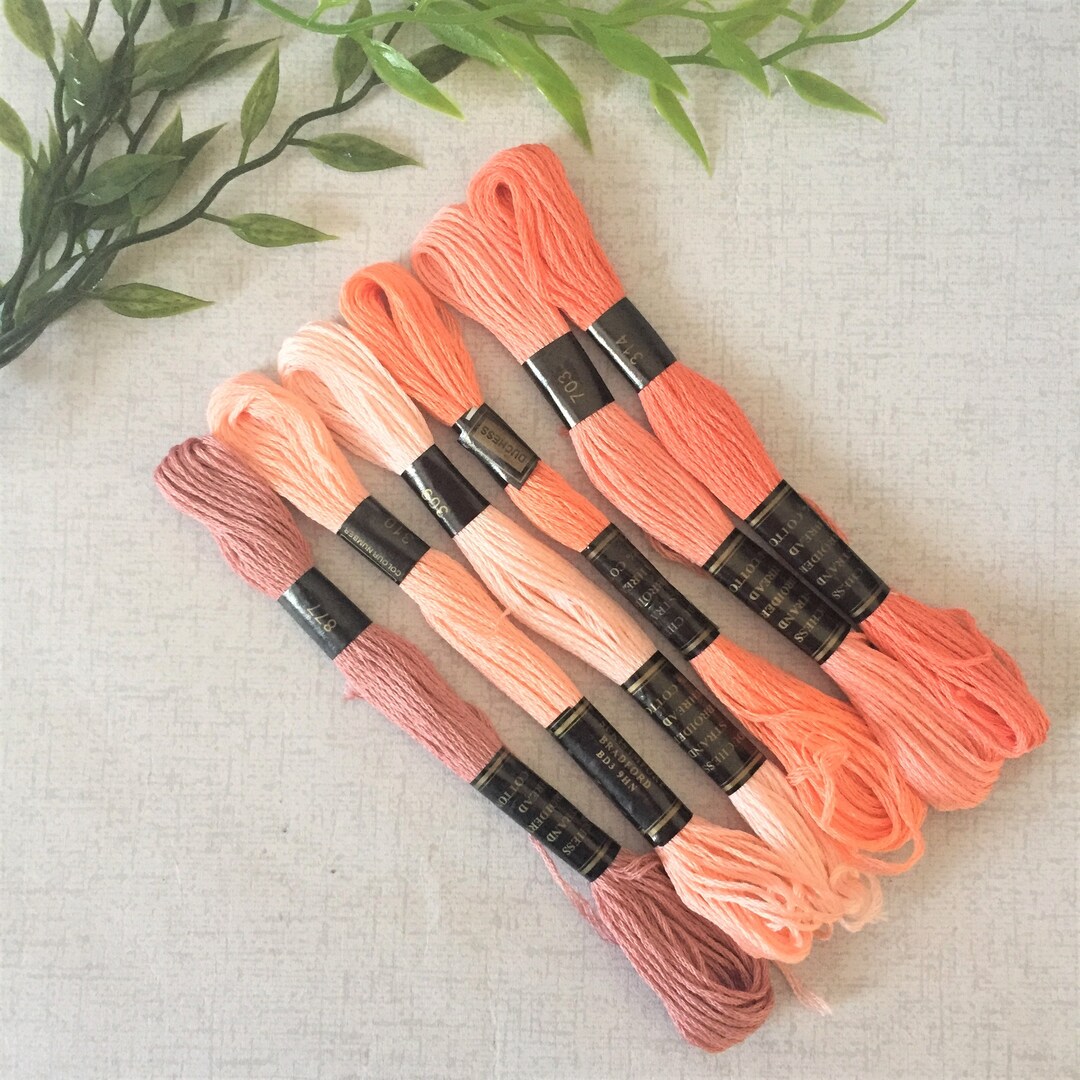 Pack of 6 Embroidery Threads in Peach Shades, Cotton Thread, Embroidery ...