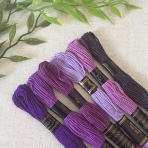 Purple Embroidery Threads, Pack of 6, Cotton Thread, Embroidery Floss ...