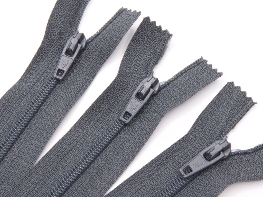 Dark Grey Zips pack 0f 3 Nylon Closed End Dark Grey Zippers Available ...