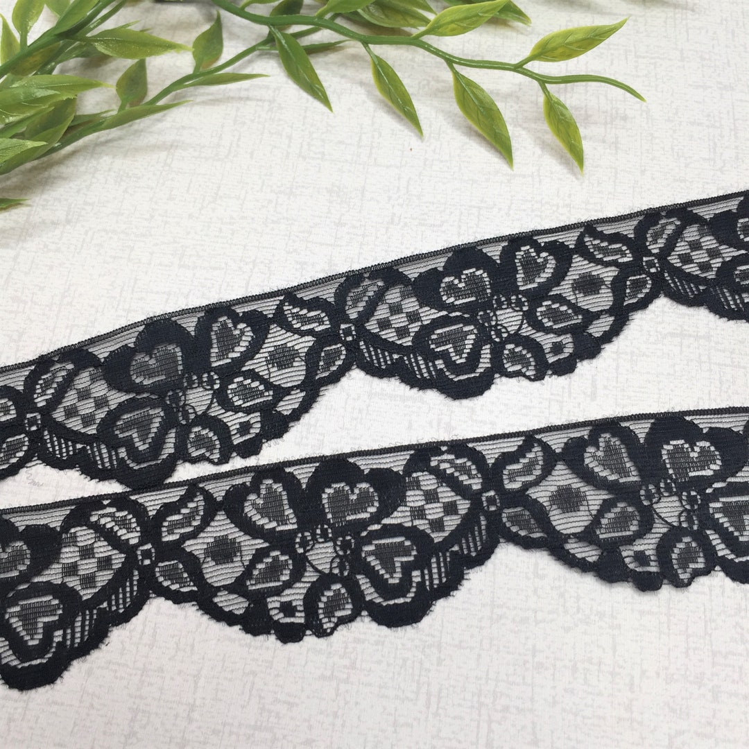 Encaje floral negro, 35 mm de ancho, por 3 metros - Etsy España
