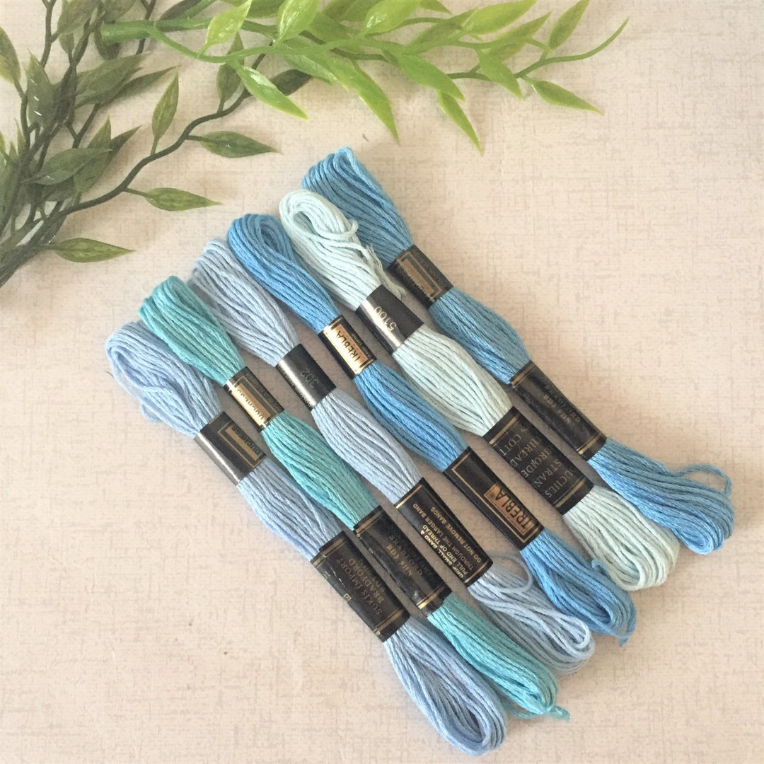 Six Blue Embroidery Threads, Pack of 6 Shades of Blue, Cotton Thread ...