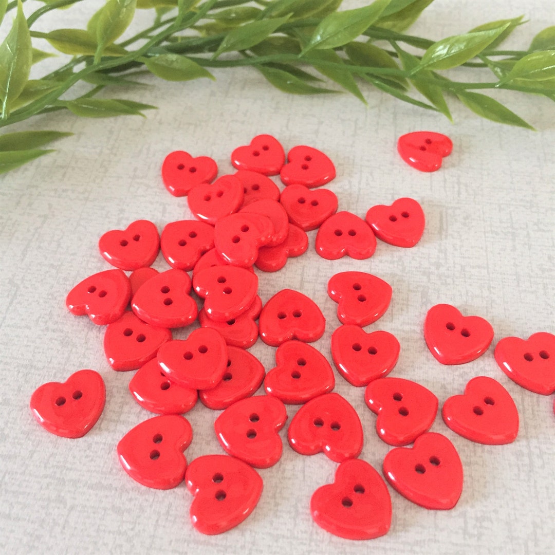 Red Heart Buttons, Pack of 25, 13mm Heart Shaped Buttons, - Etsy UK