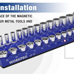 WORKPRO Magnetic Socket Organizer Set 3PC Socket Holder Set 1/43/8&1 ...