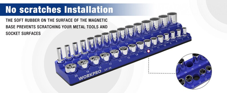 WORKPRO Magnetic Socket Organizer Set 3PC Socket Holder Set 1/43/8&1 ...