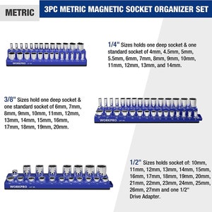WORKPRO Magnetic Socket Organizer Set 3PC Socket Holder Set 1/43/8&1 ...