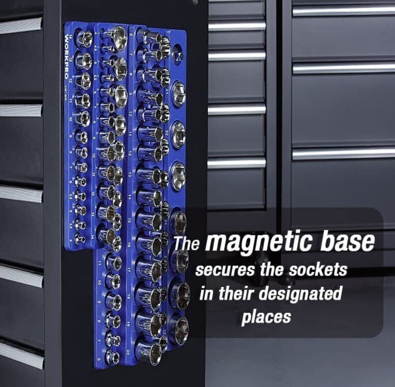 WORKPRO Magnetic Socket Organizer Set 3PC Socket Holder Set 1/43/8&1 ...