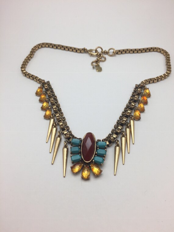 Lucky Brand Gold Tone Red Turquoise Resin Stone Spike Collar Necklace Etsy