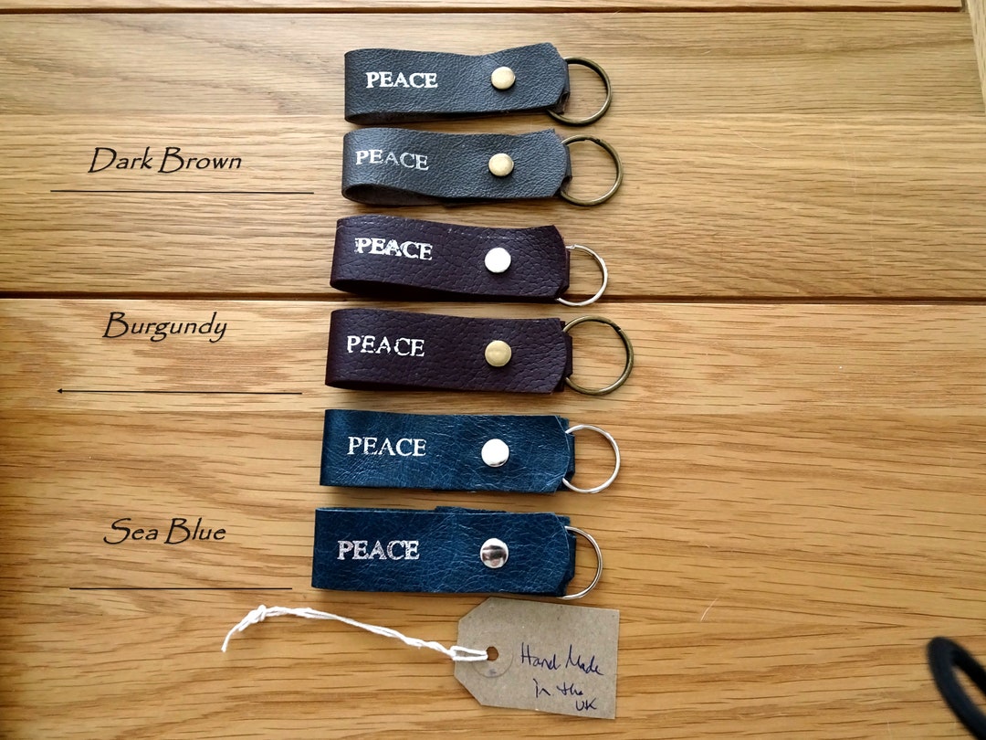 Key Fob Strap in Various Colours, With the Word 'PEACE' Genuine Leather ...