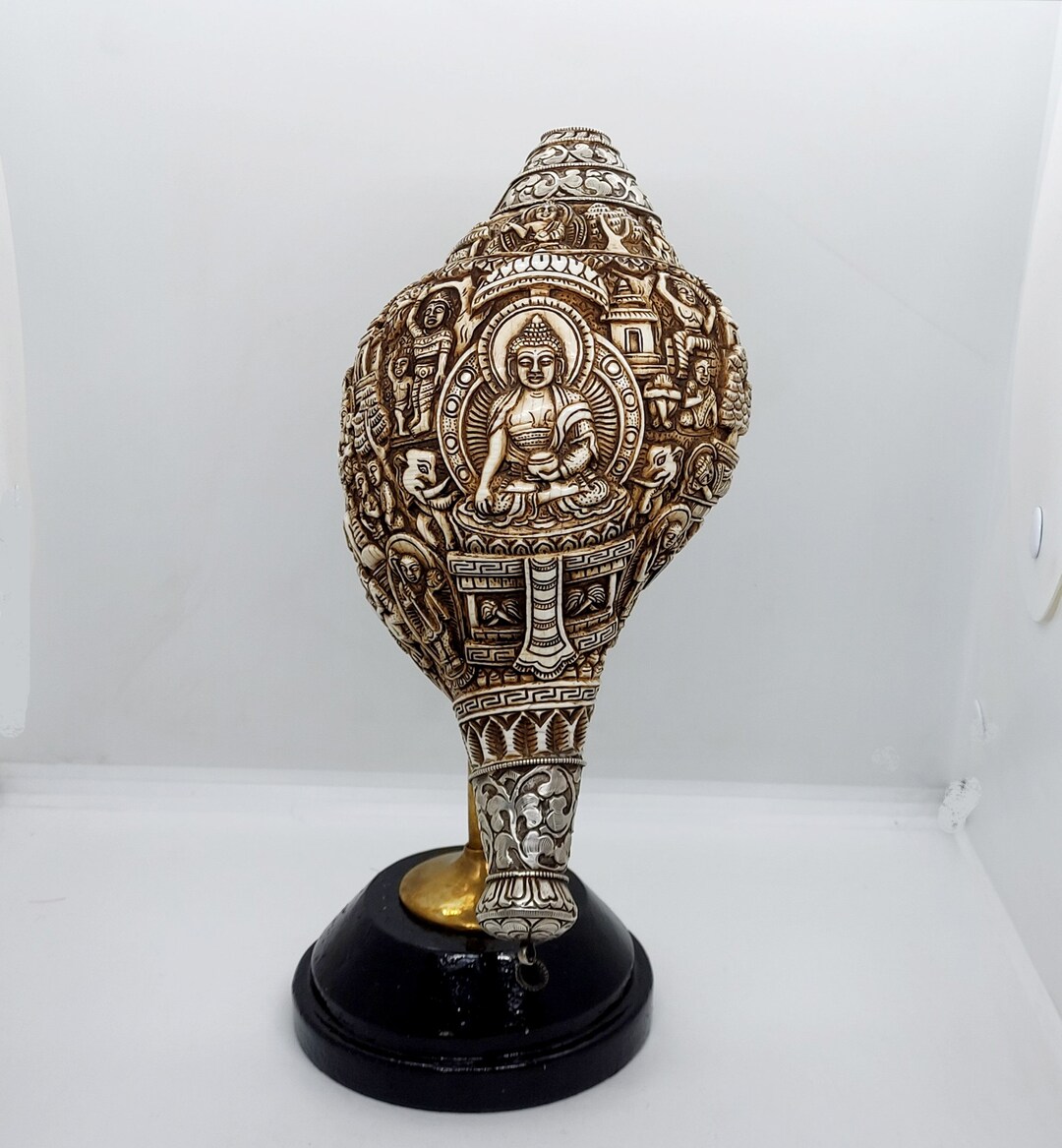 Large Lord Buddha Life Conch Shells Hand Carved Buddhist Monk - Etsy