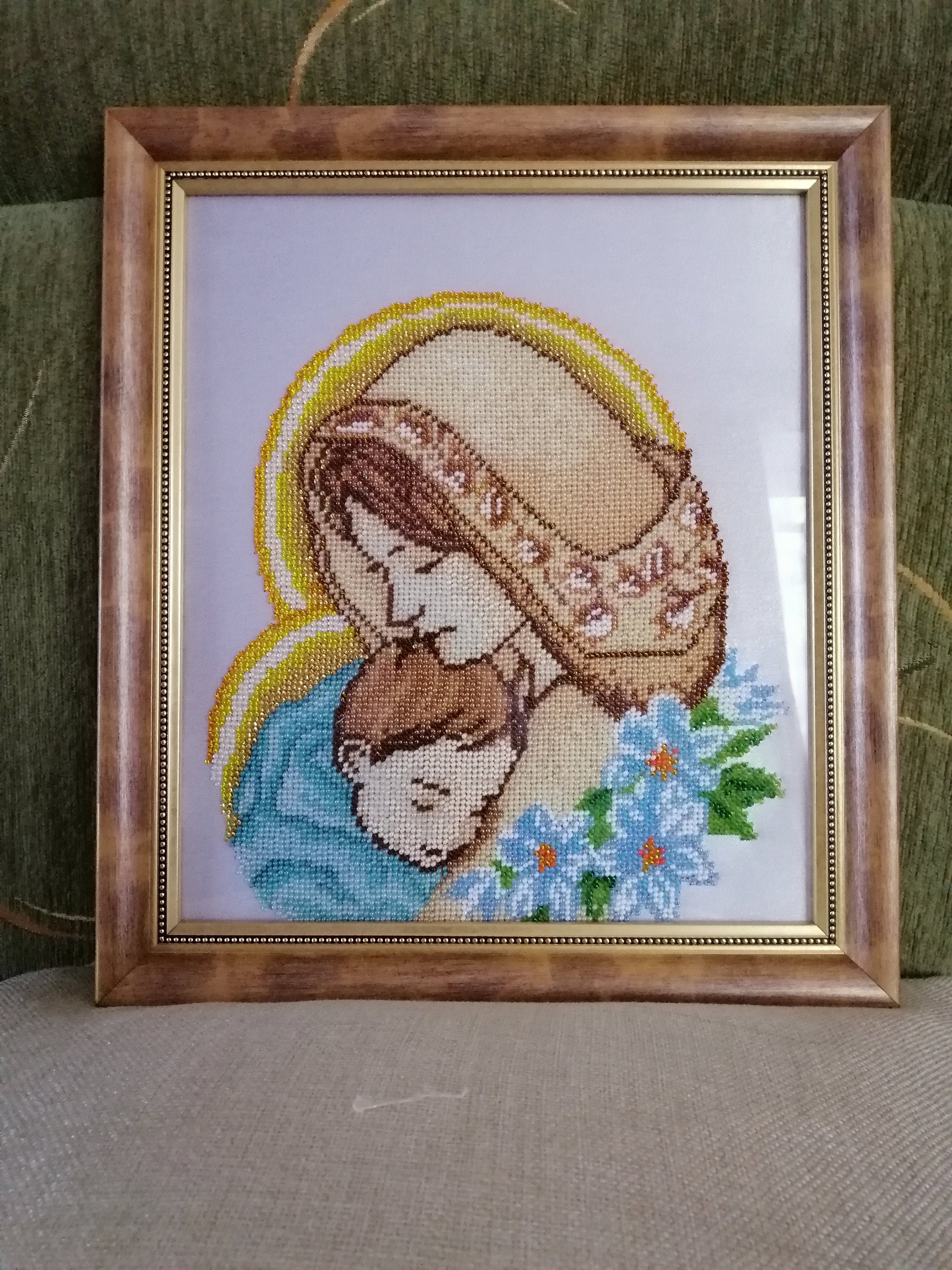 Art & Collectibles Beaded embroidery of the Madonna and Child Acrylic ...