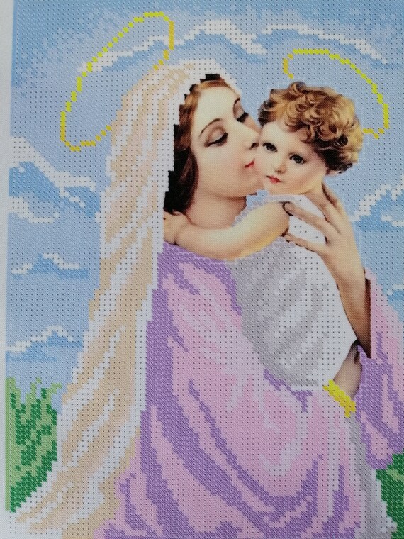 Art & Collectibles Beaded embroidery of the Madonna and Child Acrylic ...